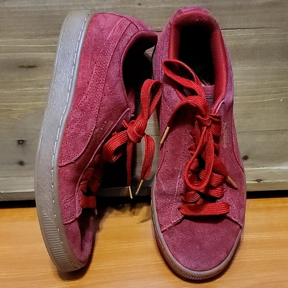 Puma | Shoes | Puma Red Suede Low Top Womans Sneakers | Poshmark